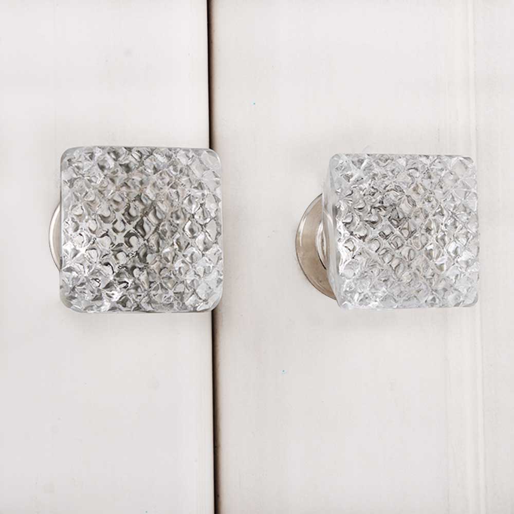 Clear Netcut Square Silver Drawer Knobs