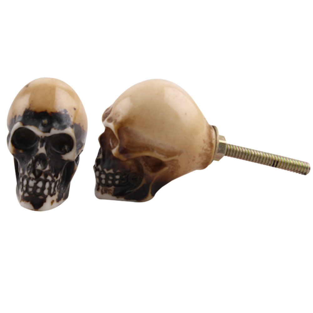 Brown Man Face Skull Resin Dresser Knob