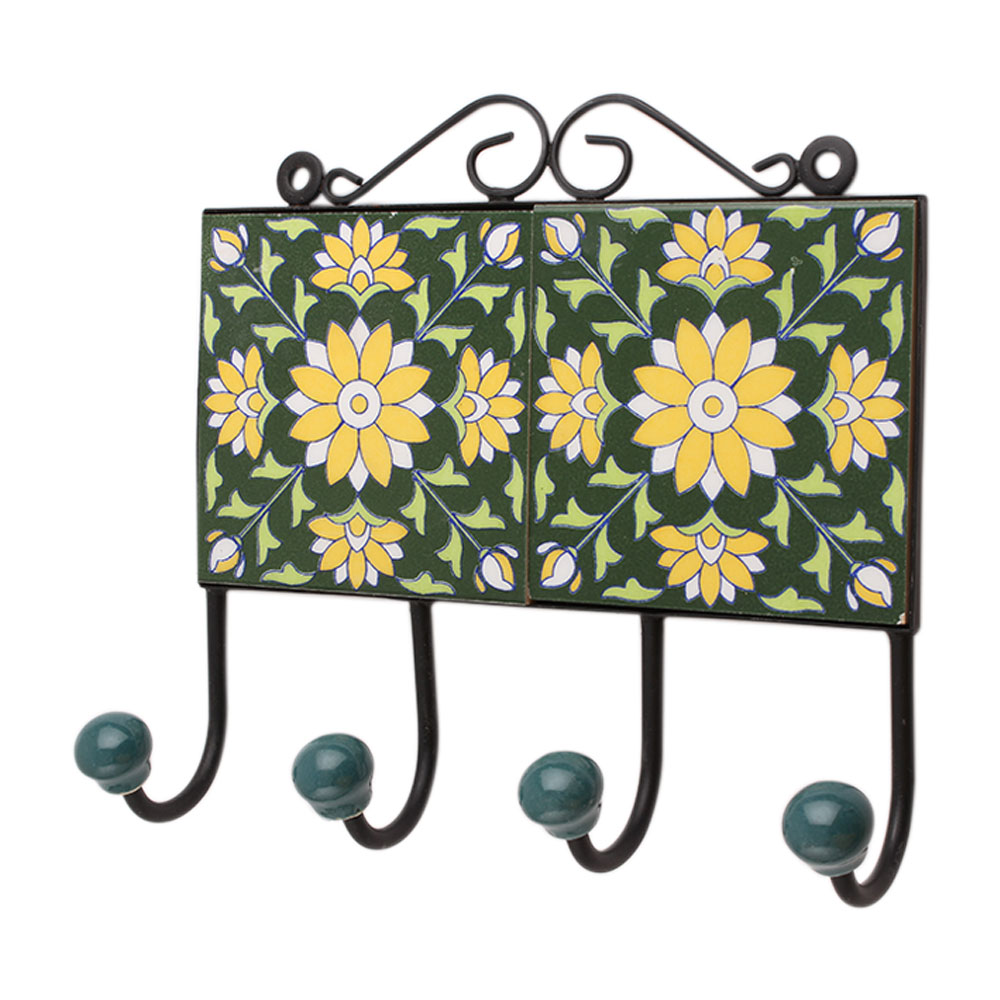 Green Floral Ceramic Tiles Hooks-471