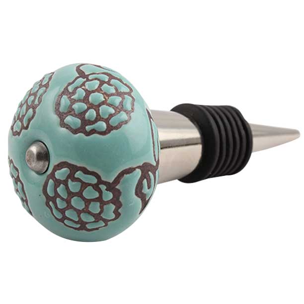 Brown Marigold Etched Ceramic Wine Stopper