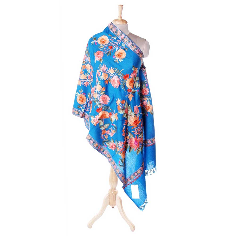 Azure Blue Kashmiri Designer Embroidered Stole