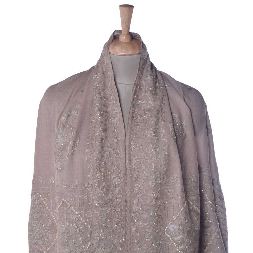 Pure Wool Designer Stole With Sequence