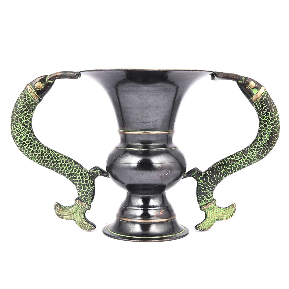 Brass Black Flower Pot with Fish Handles