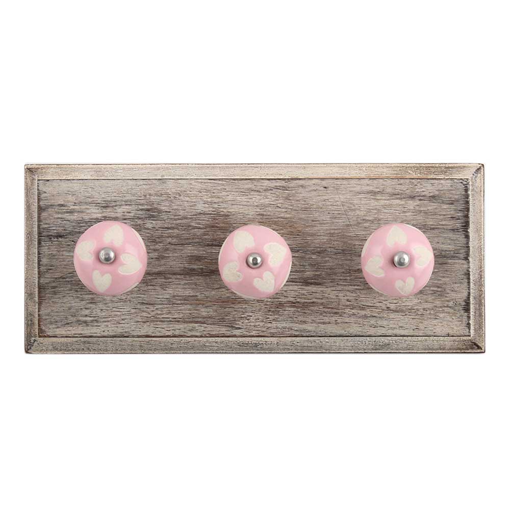 Light Pink Etched Ceramic Wooden Hooks