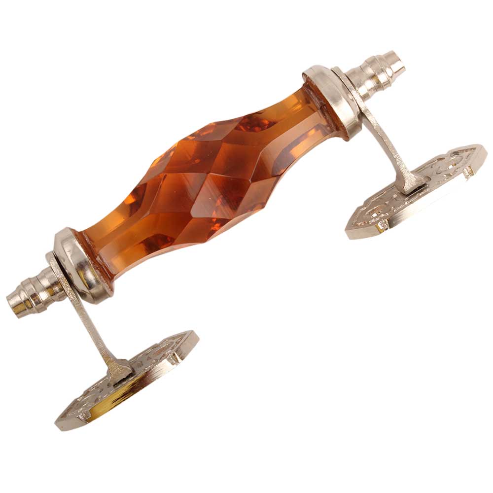Amber Cut Glass Silver Small Door Handle