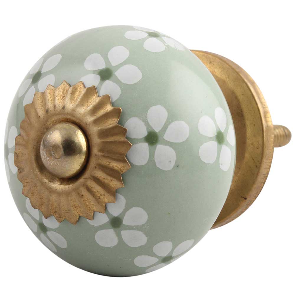 Sage Green Tiny Flower Ceramic Drawer Knob Online