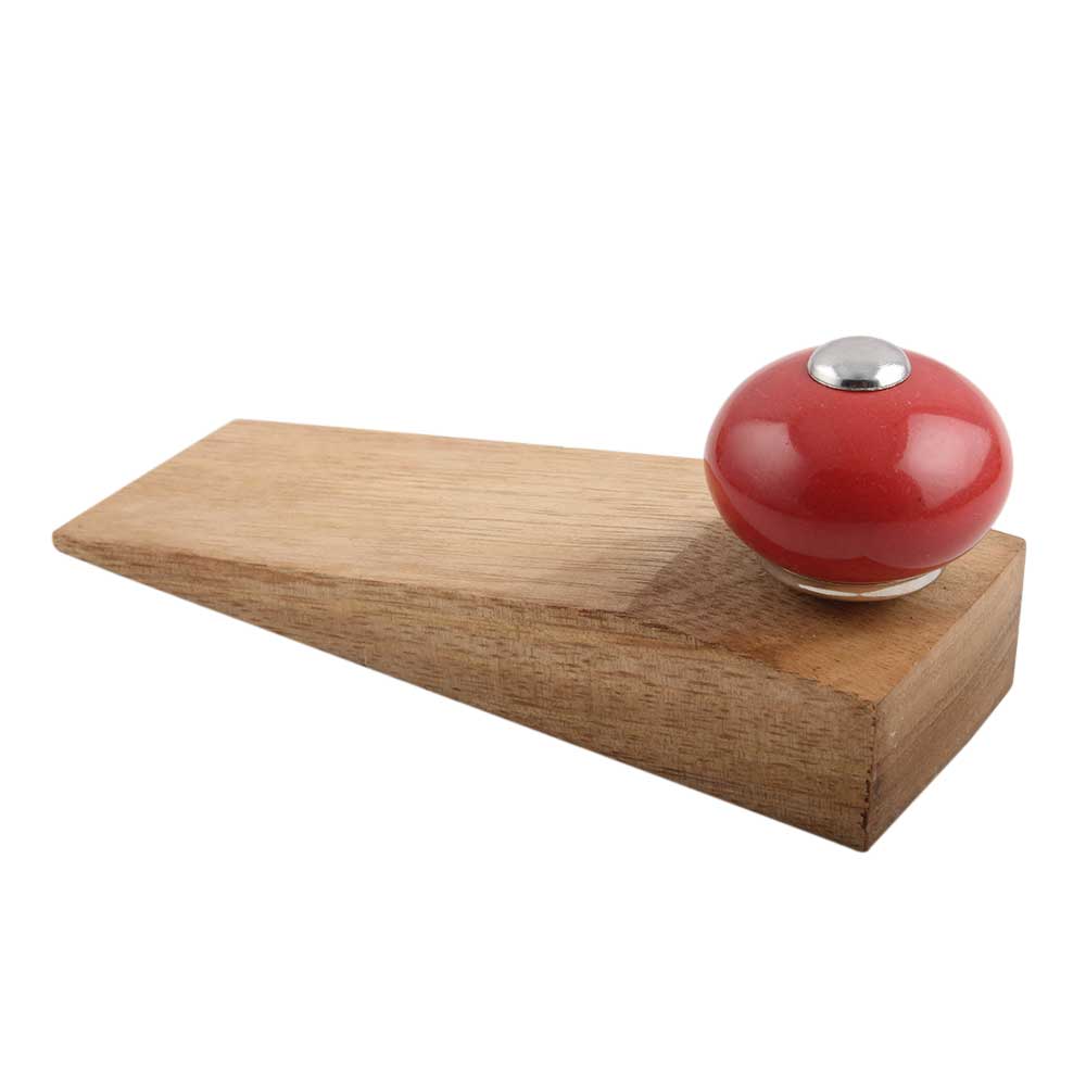 Red Round Ceramic Wooden Door Stopper