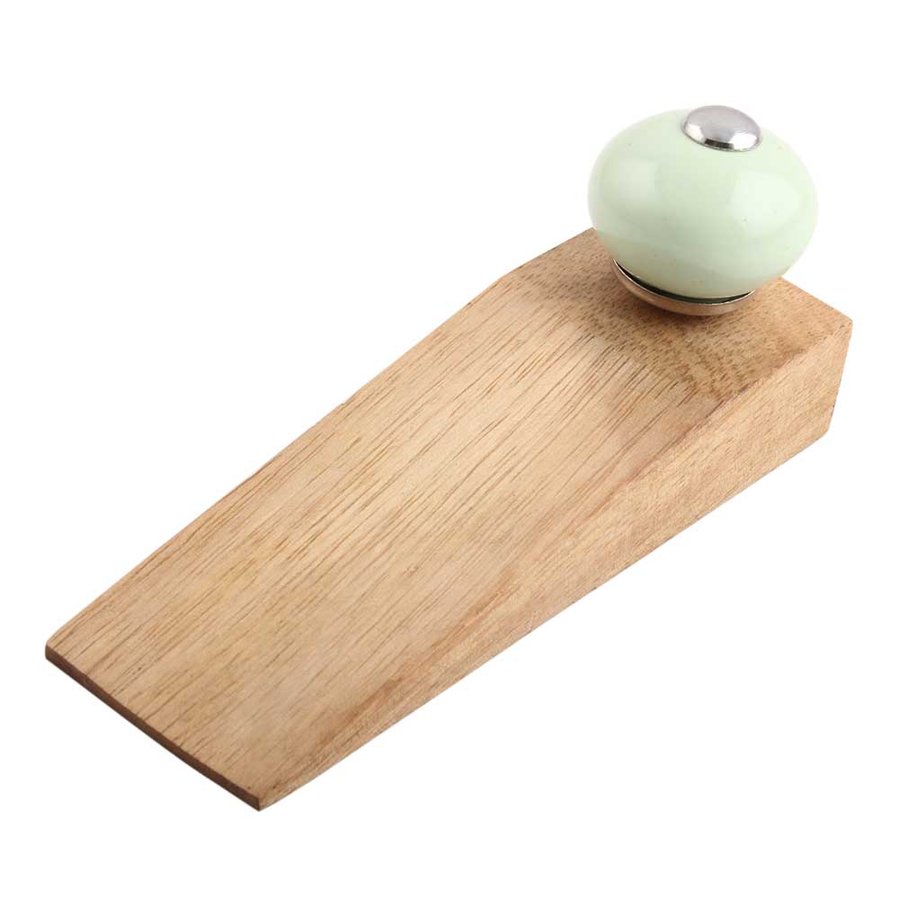 Sage Green Round Ceramic Wooden Door Stopper