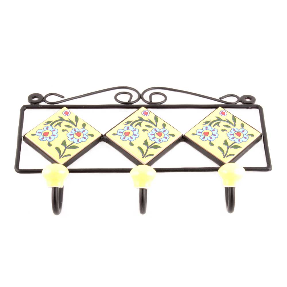 Yellow Turquoise Tiny Flower Tiles Hook