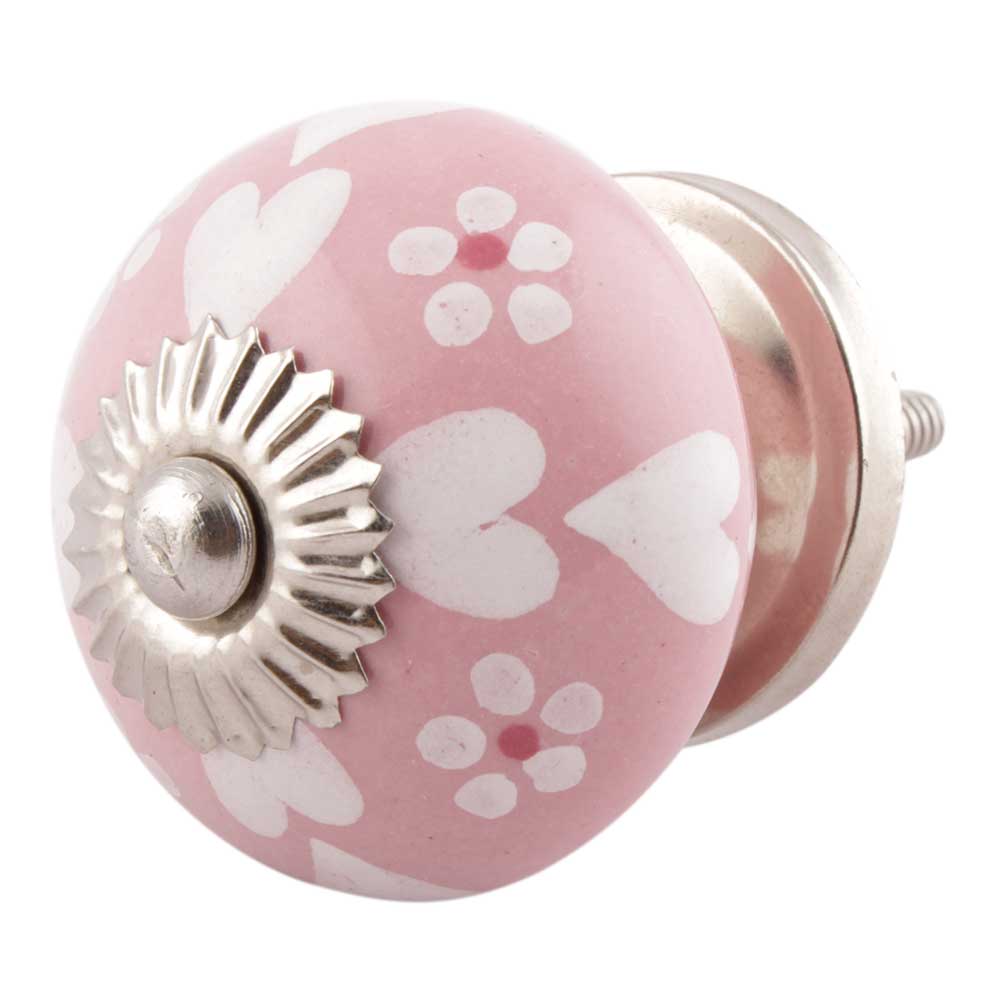 Pink Heart And Tiny Flower Ceramic Floral Cabinet Knobs