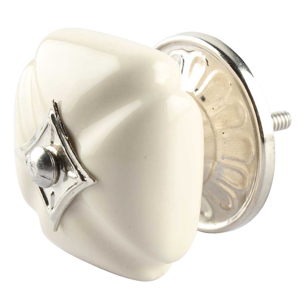 Solid Cream Square Ceramic Wardrobe Knob