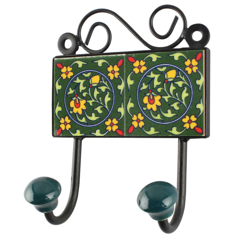 Forest Green Ceramic Tile Hook