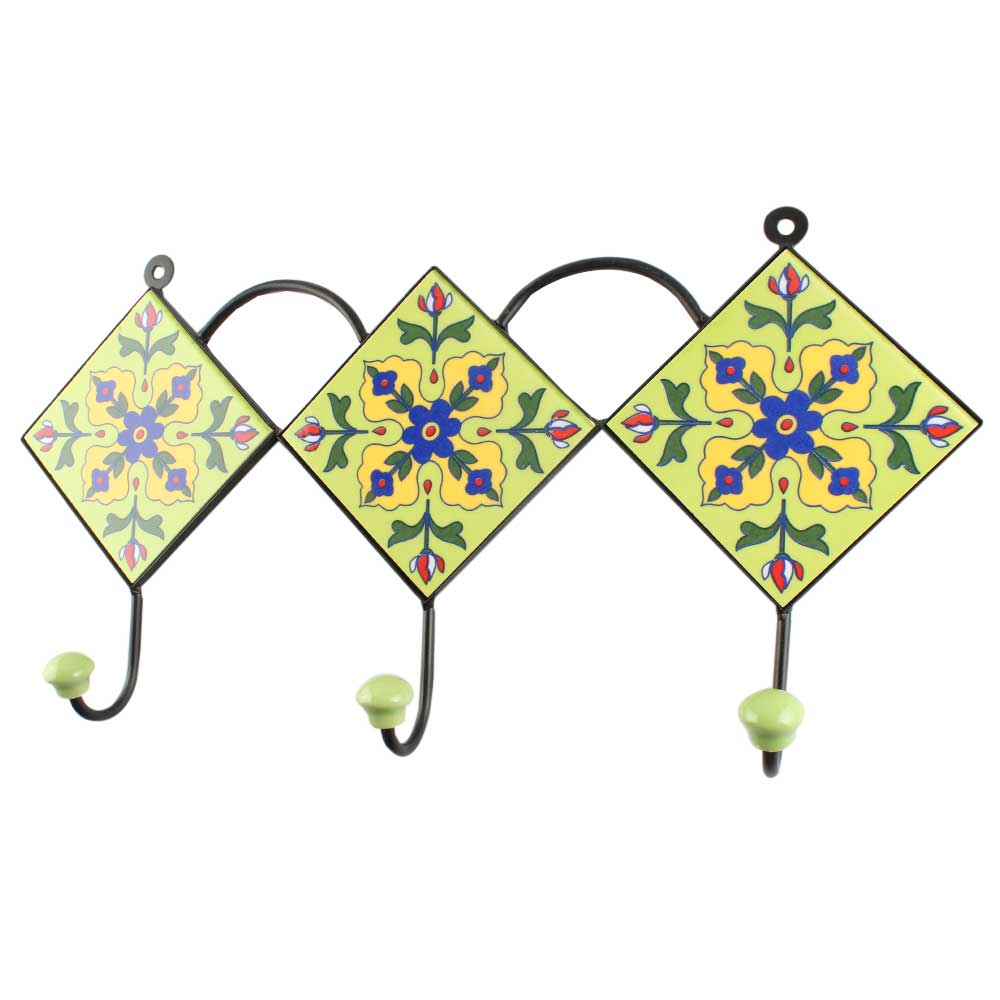 Navy Blue Flower Ceramic Tile Hook