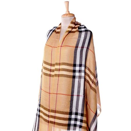 Camel Check CashmereÂ Stole