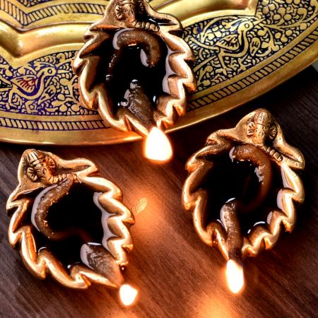 Buy 3 Pieces Brass Ganpati Lamp Diyas for Diwali Pooja