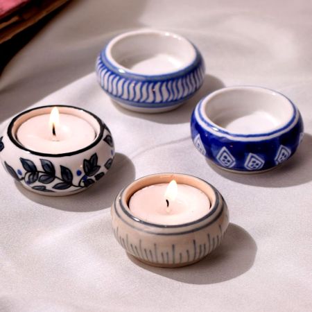 Handmade Tea Light Holders Made of Ceramic in Set of 4