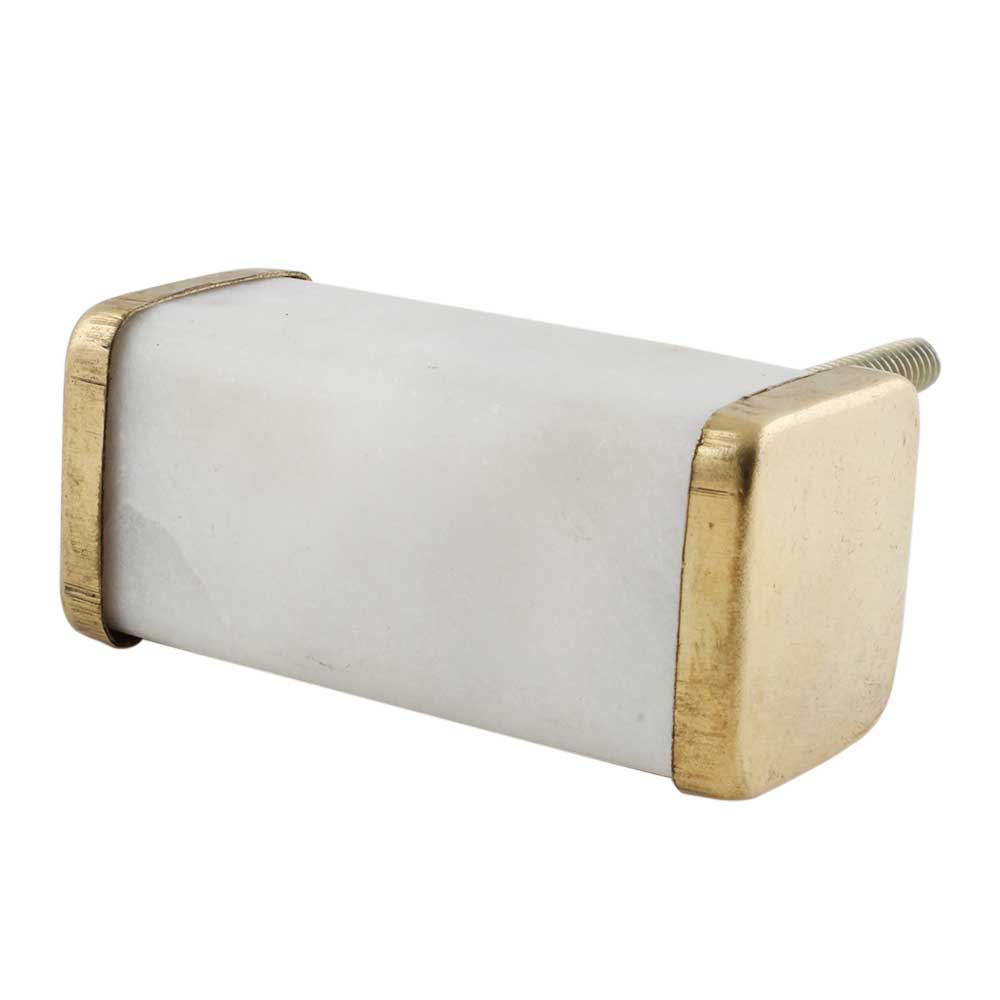 White Rectangle Stone Gold Cabinet Knobs