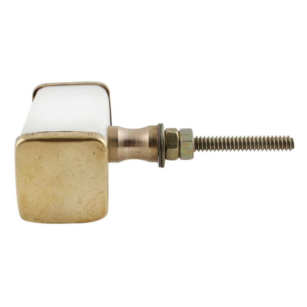 White Rectangle Stone Gold Cabinet Knobs