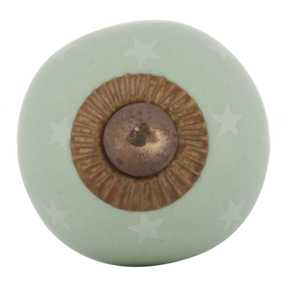 Sage Green White Tiny Star Pattern Cabinet Knobs