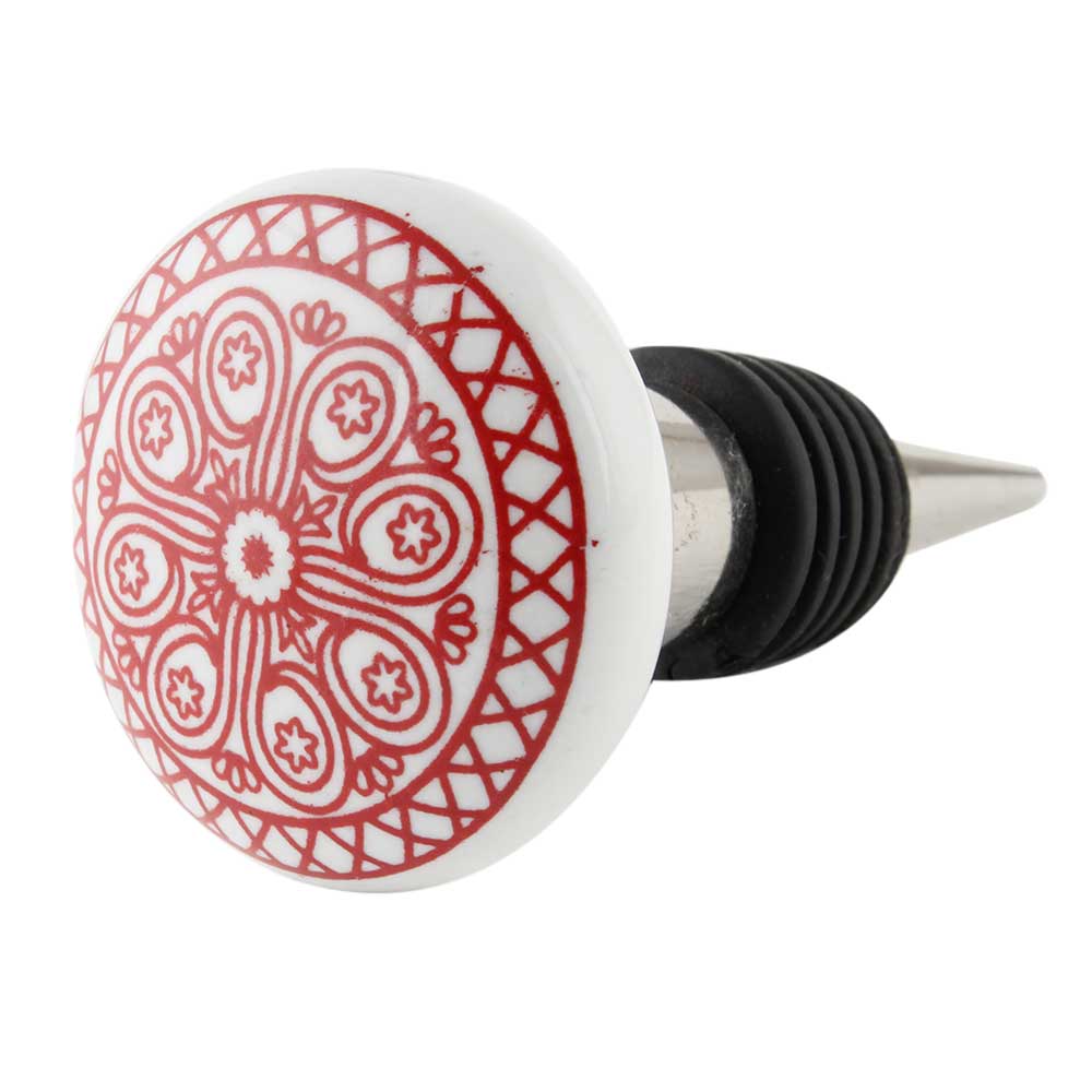 Red Wheel Flat Ceramic Wine Bottle Stopper