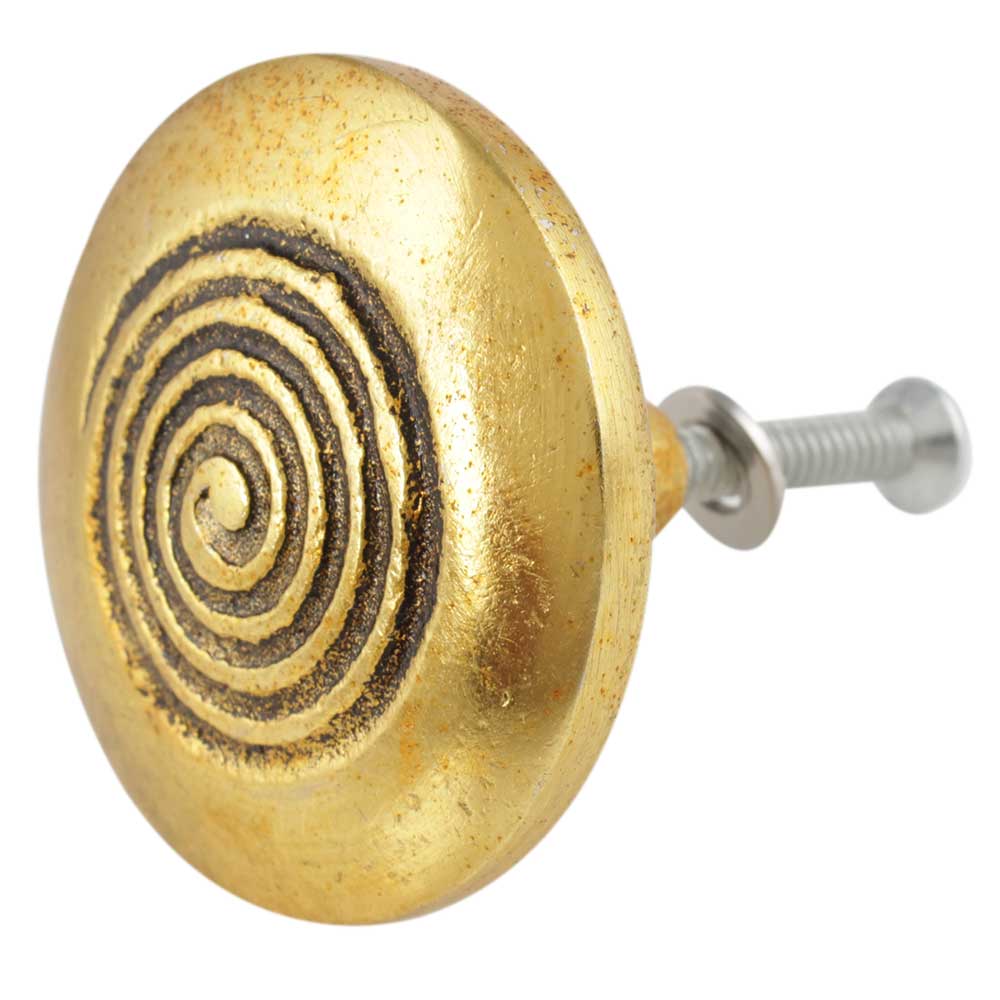 Round Spiral Antique Golden Aluminium Cabinet Knob