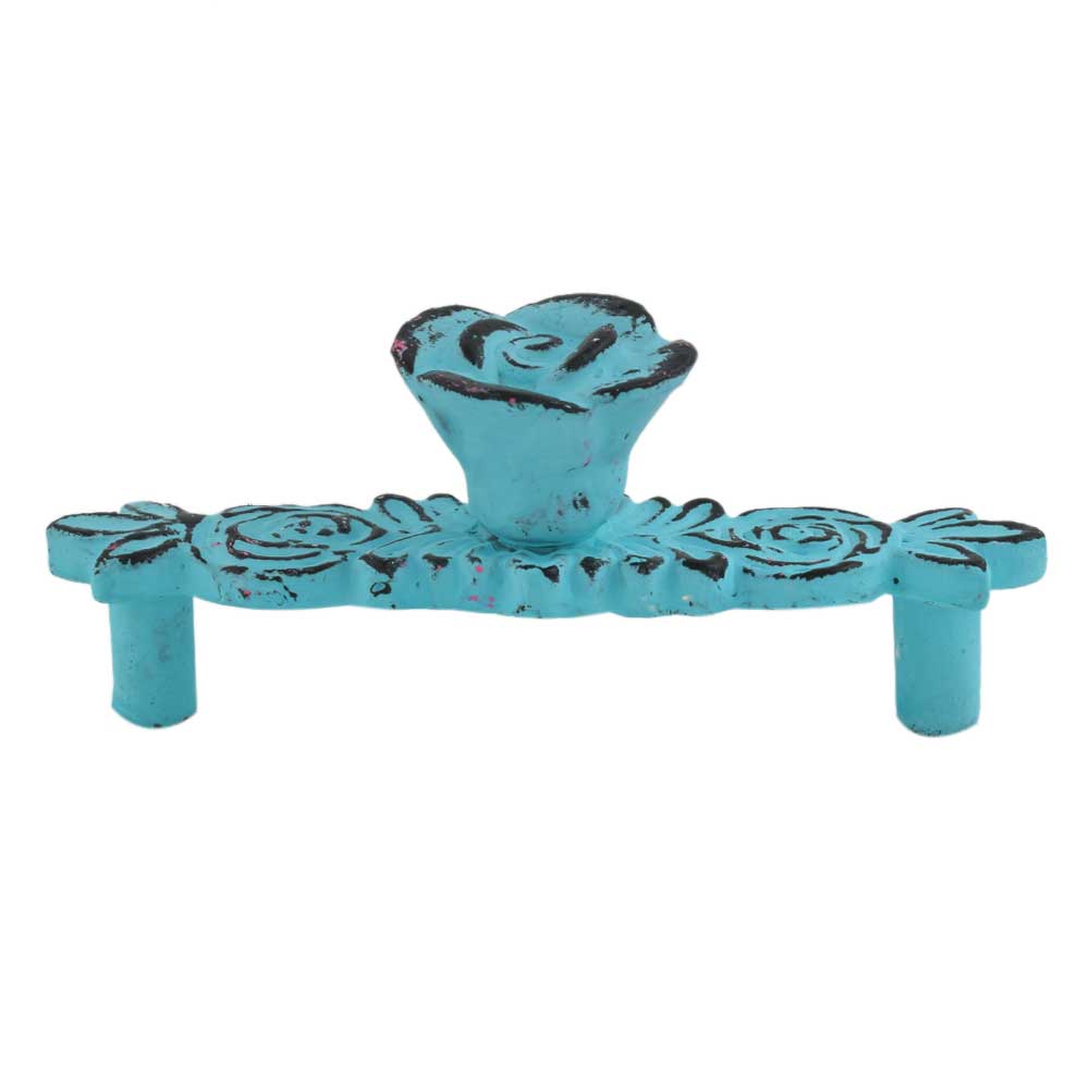Turquoise Rose Distressed Iron Pull Cabinet Handles