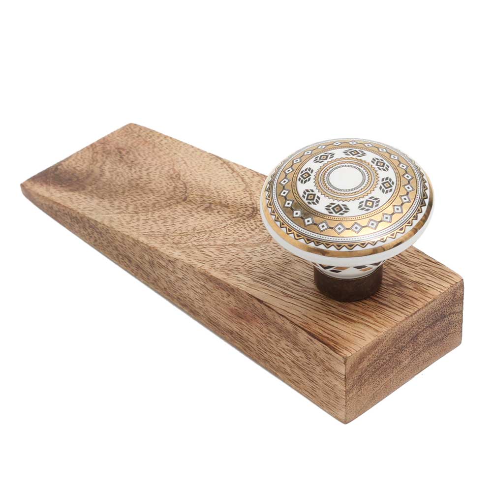 Golden Wheel Pattern Flat Ceramic Wooden Door Stopper