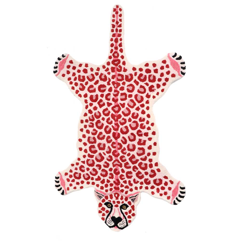 Hand Tufted Pink And Red Wool Loony Leopard Rug