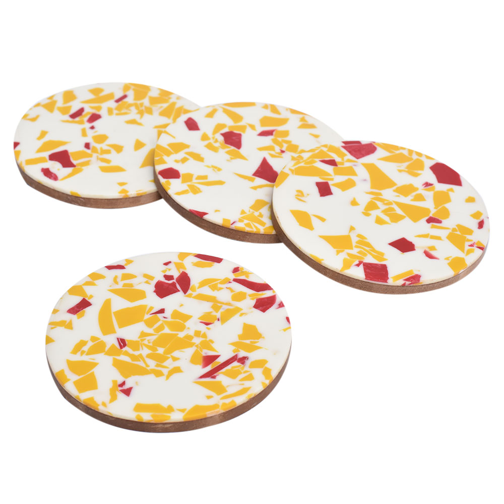 Wood And Resin Pastel Terrazzo Coasters In Set Of 4
