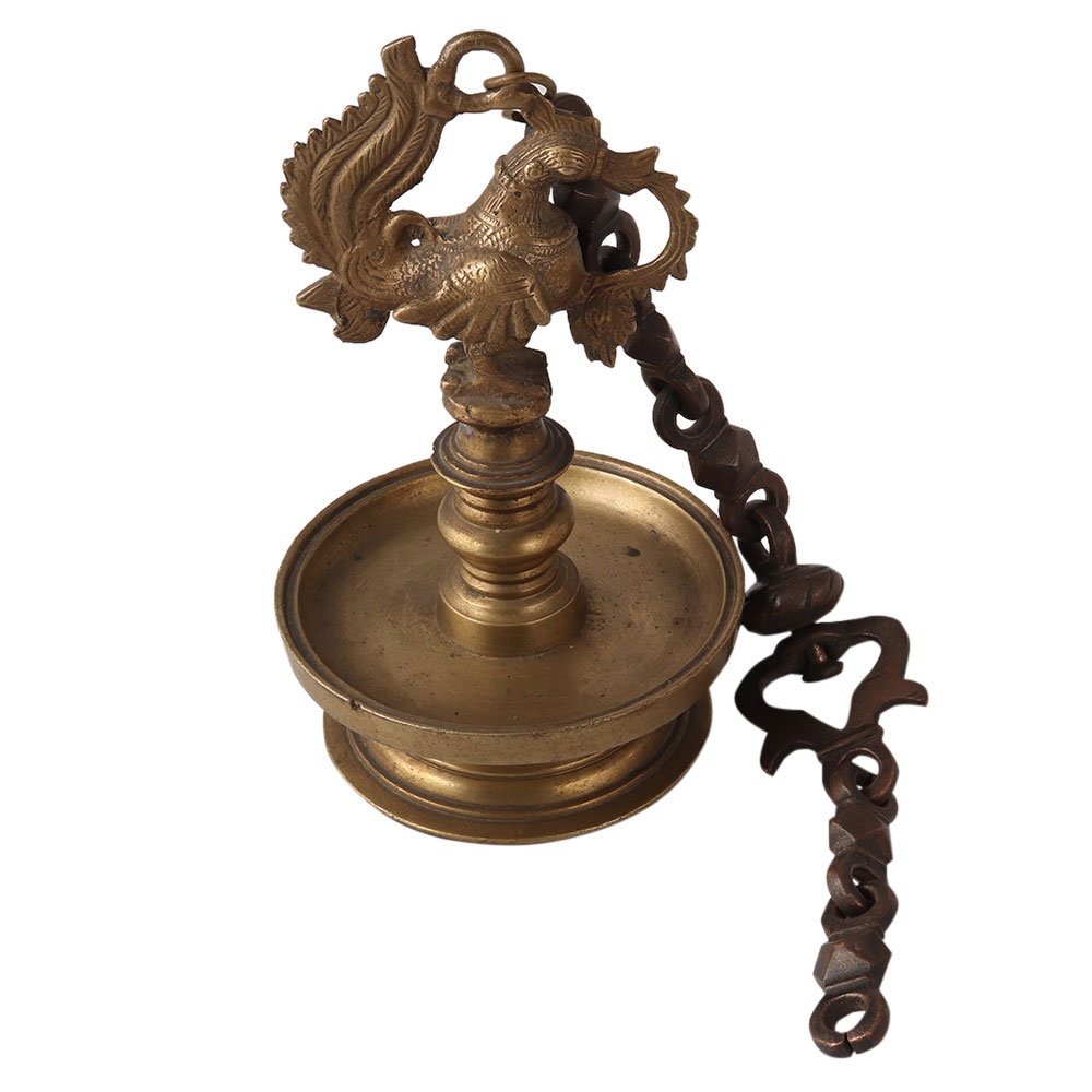 Brass Hanging Diya with a Peacock Design