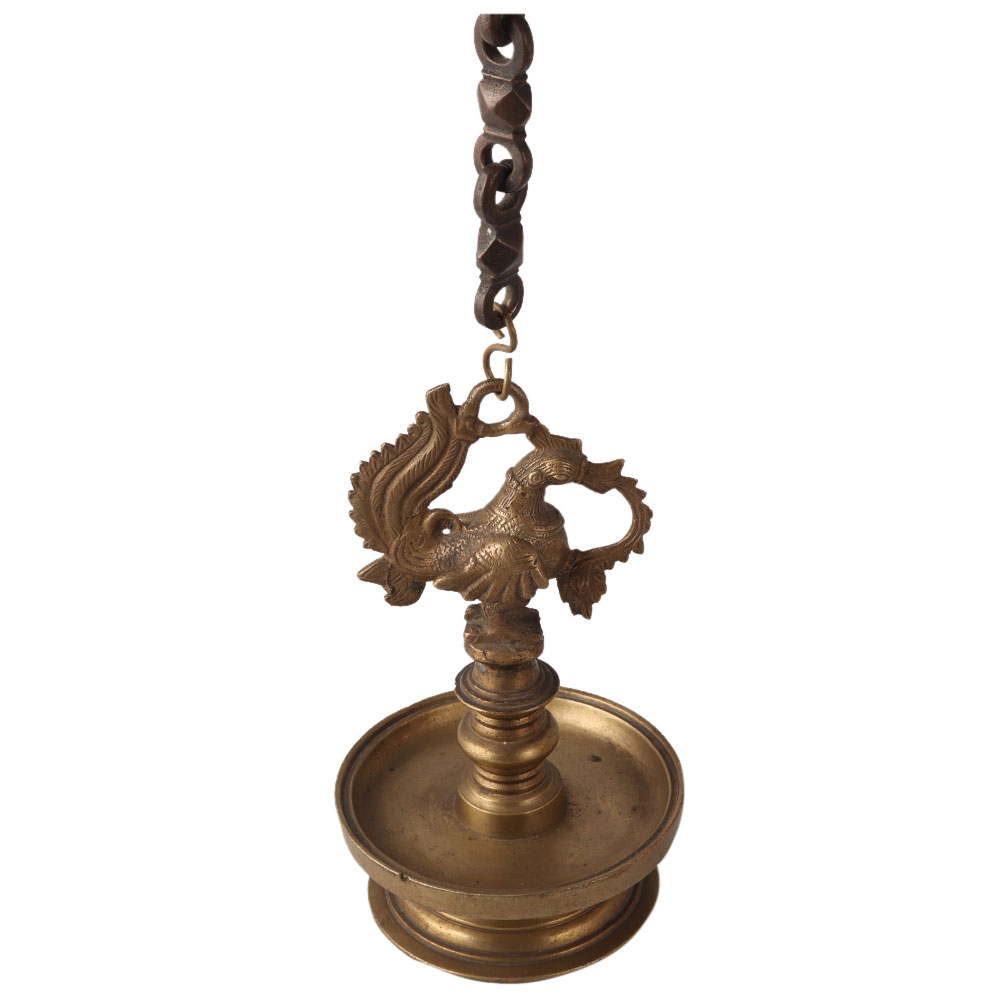 Brass Hanging Diya with a Peacock Design