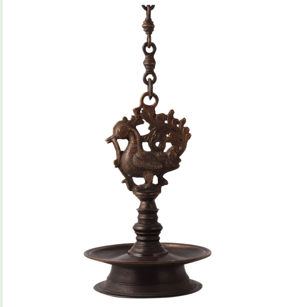 Peacock Diya Brass Hanging Oil Lamp With Chain