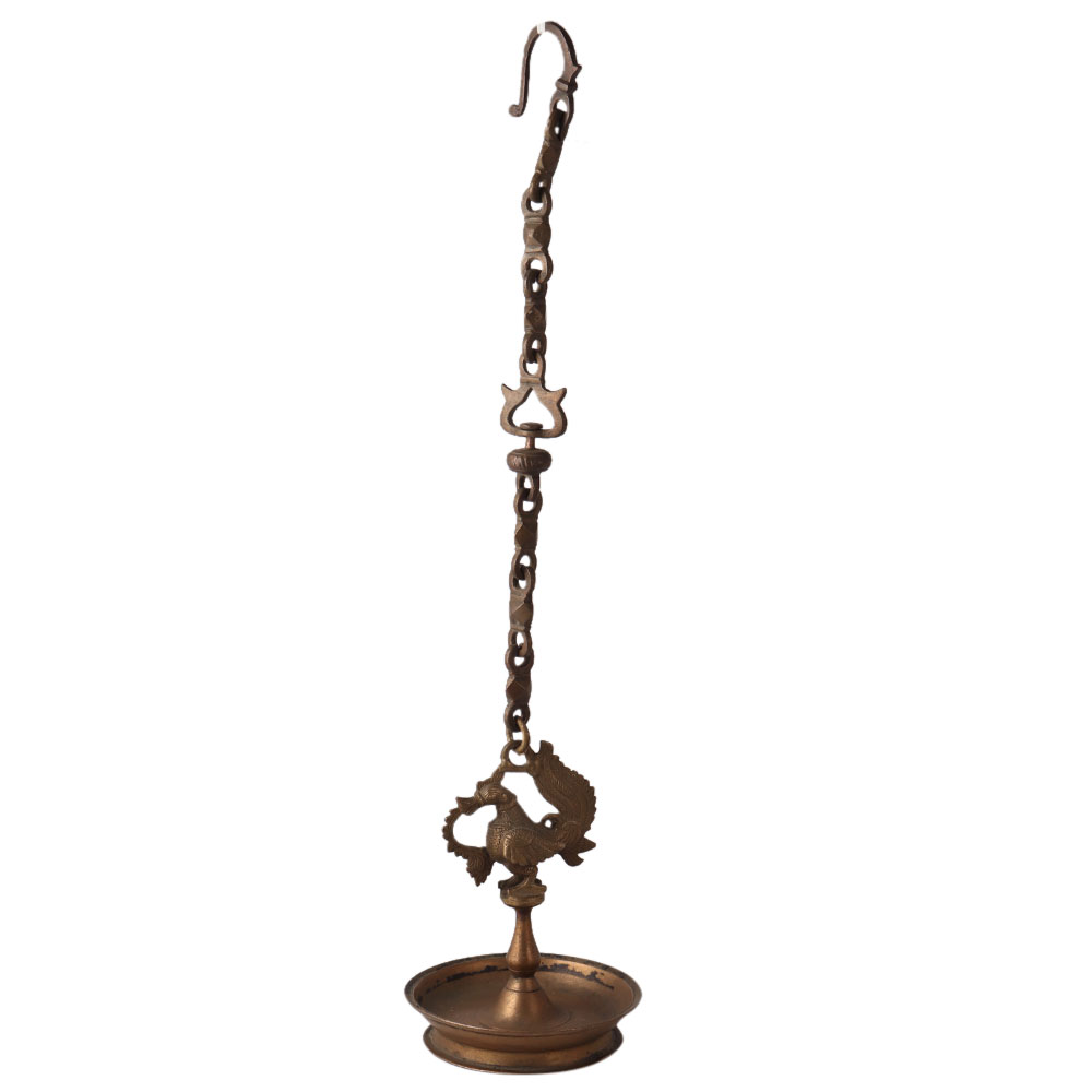 Brass Peacock Hanging Diya For Temple With Chain