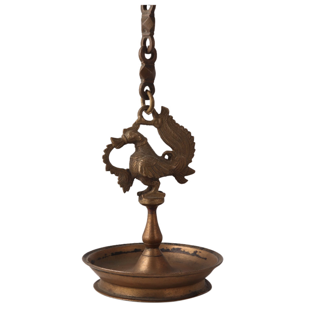 Brass Peacock Hanging Diya For Temple With Chain