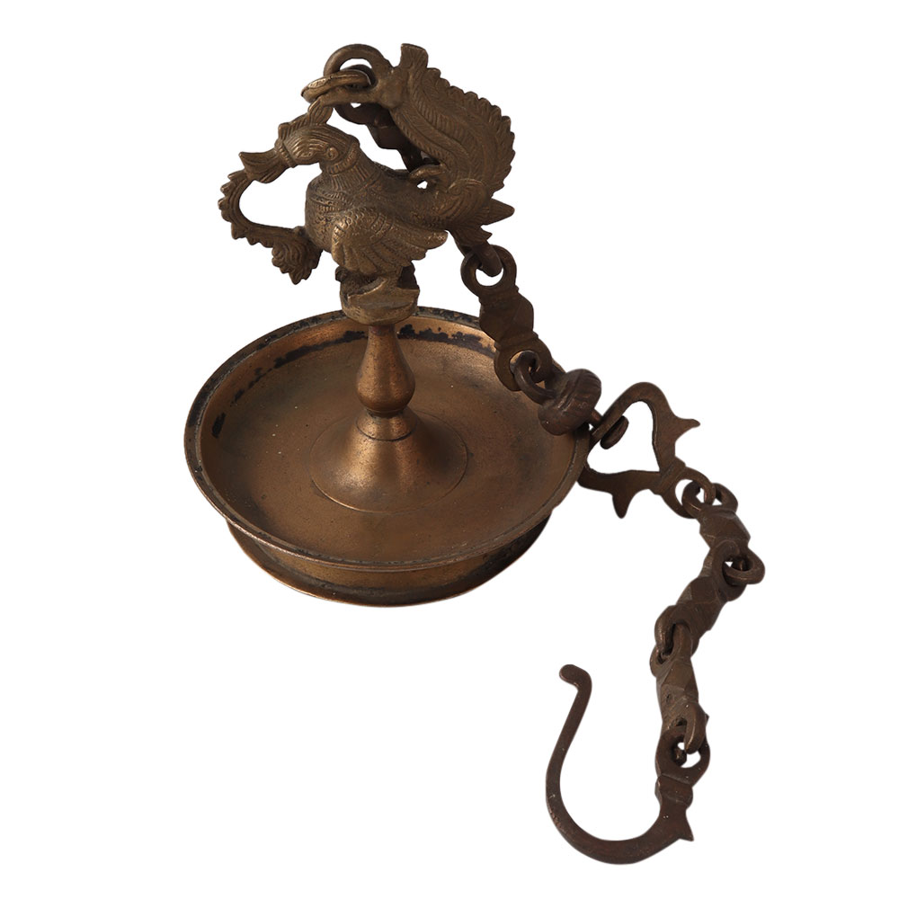 Brass Peacock Hanging Diya For Temple With Chain