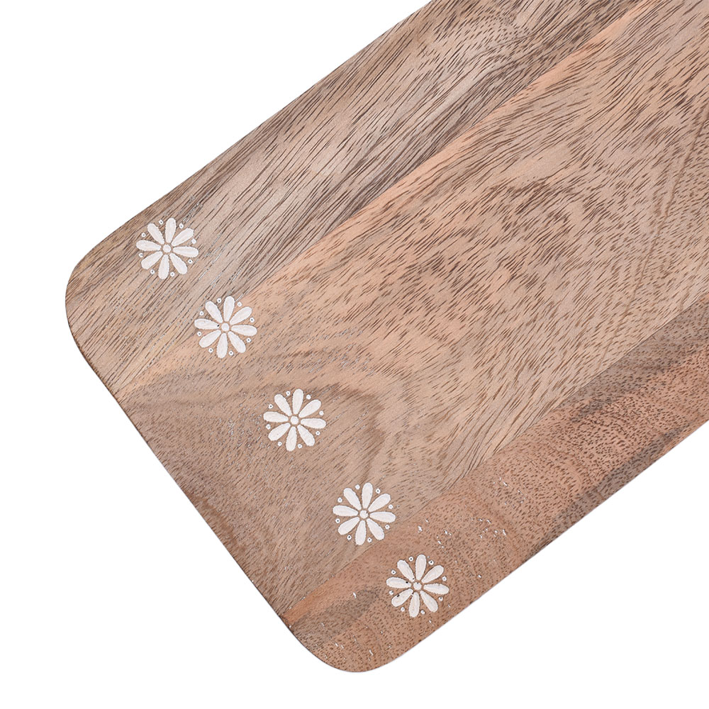 Wooden Chopping Board with Handle and Floral Border