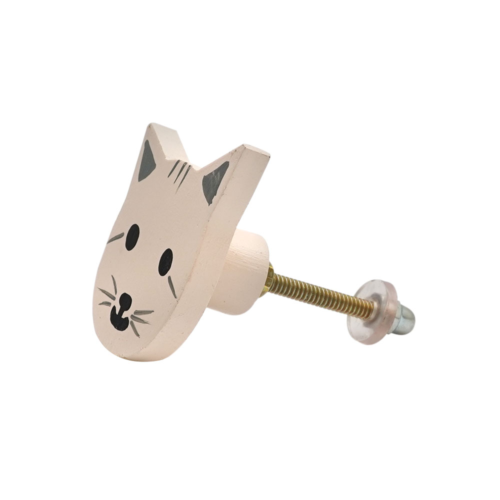 Peach Wooden Cute Cat Face Knob for Kids Drawer