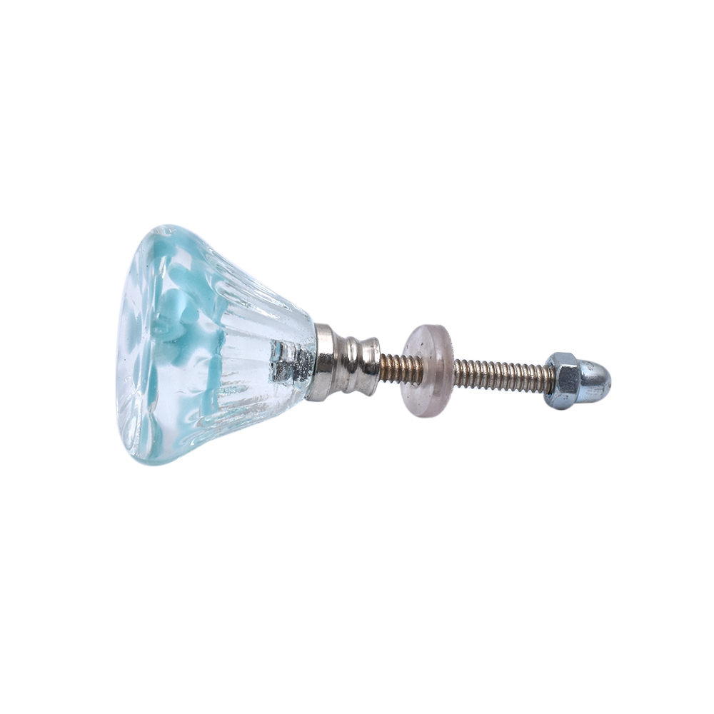 Clear and Turquoise Round Glass Cabinet Knobs