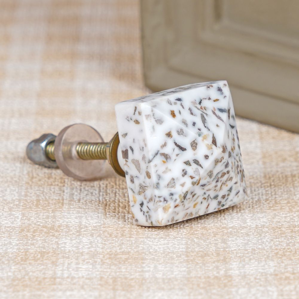 White Stone Terrazzo Cabinet Knobs