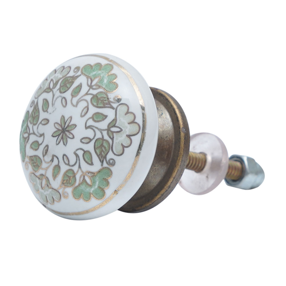 Sage Green Golden Floral Cabinet Knobs for Drawer