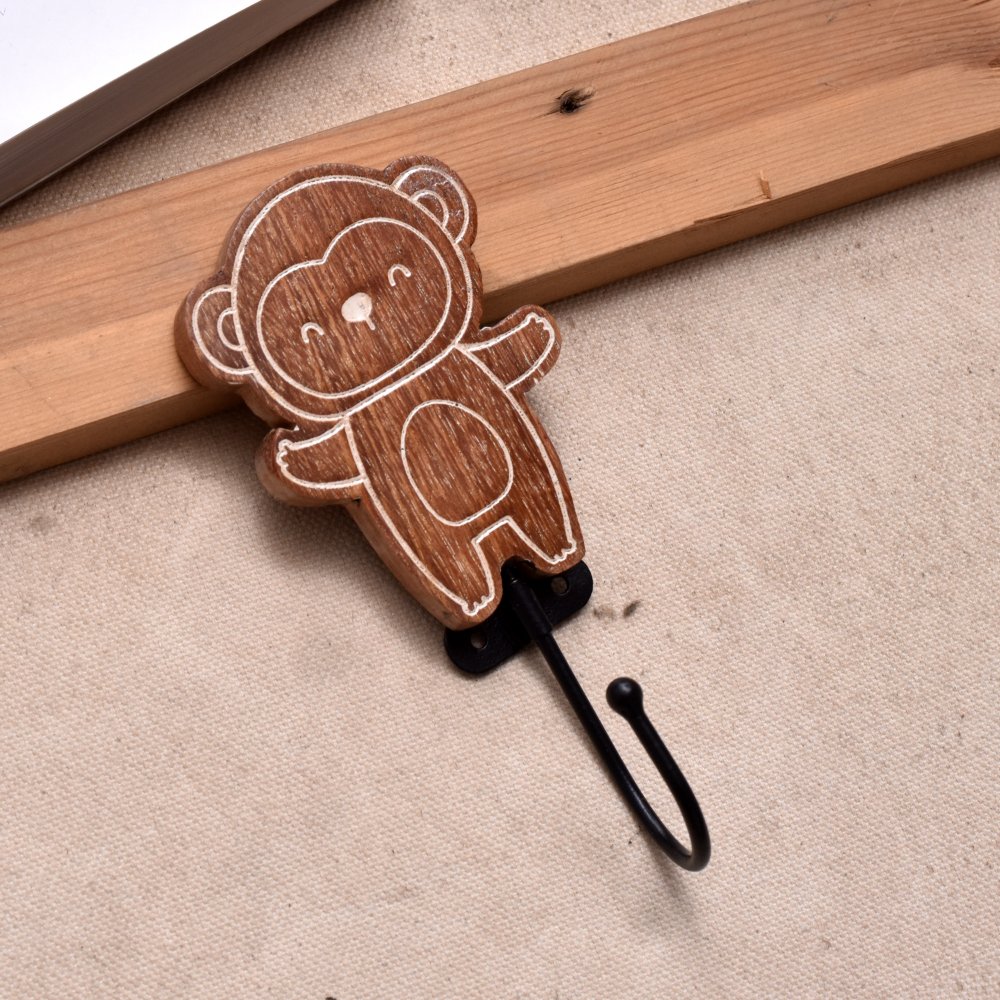 Brown Wooden Monkey Wall Hooks For Hanging