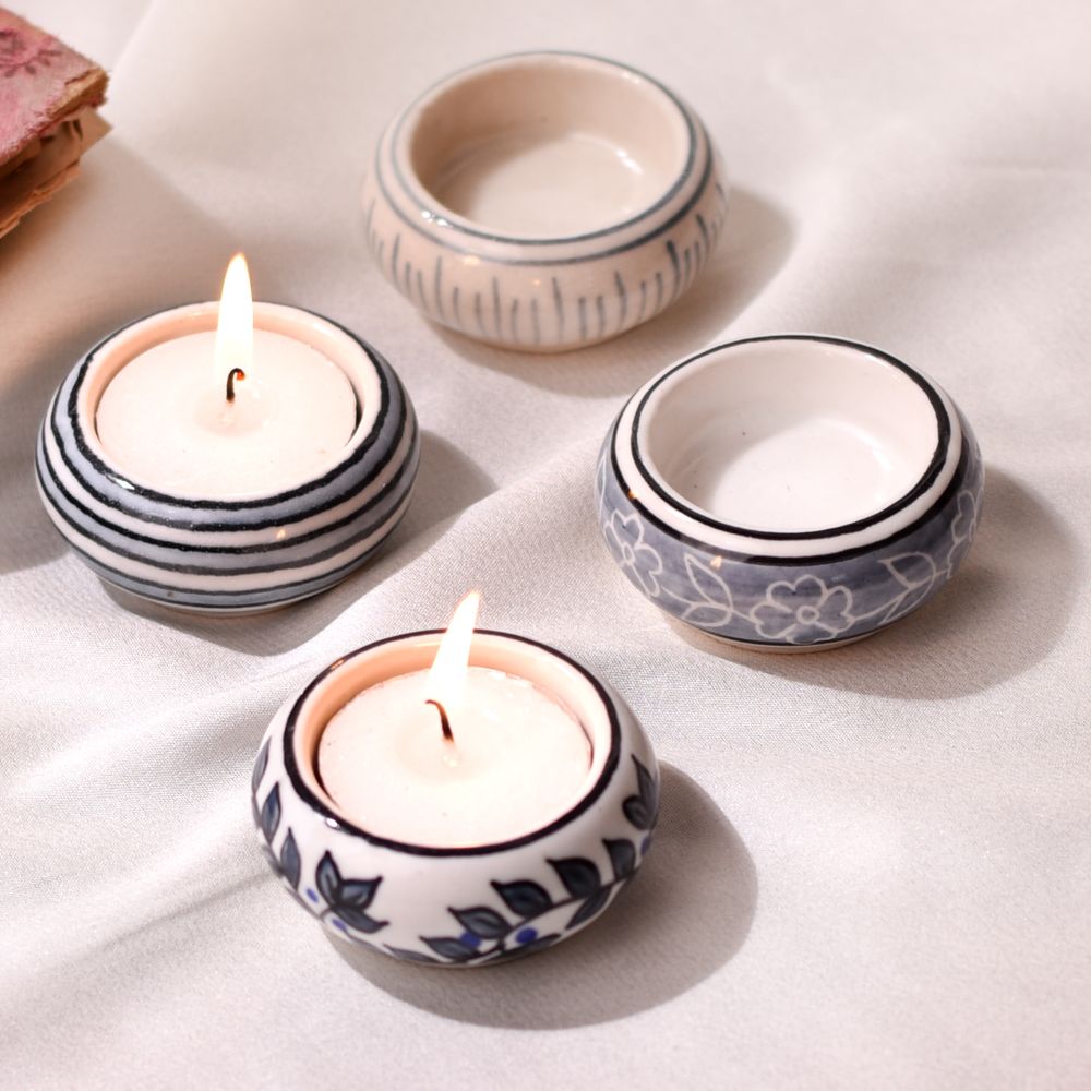 Handcrafted Modern Ceramic Tea Light Holders in Set of 4