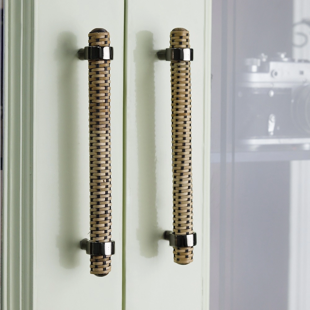 Adjustable Natural Black Round Rattan Drawer Handles (5 Inch)