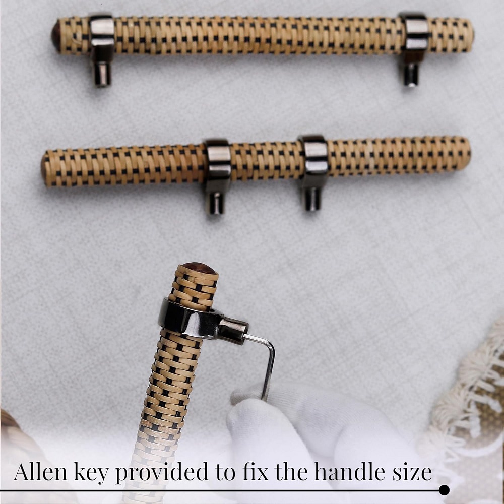 Adjustable Natural Black Round Rattan Drawer Handles (5 Inch)