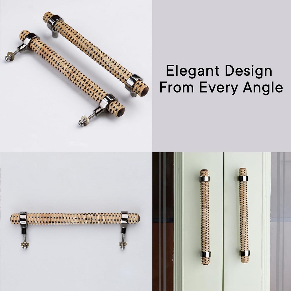 Adjustable Natural Black Round Rattan Drawer Handles (5 Inch)