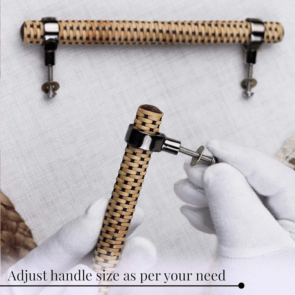 Adjustable Natural Black Round Rattan Drawer Handles (5 Inch)
