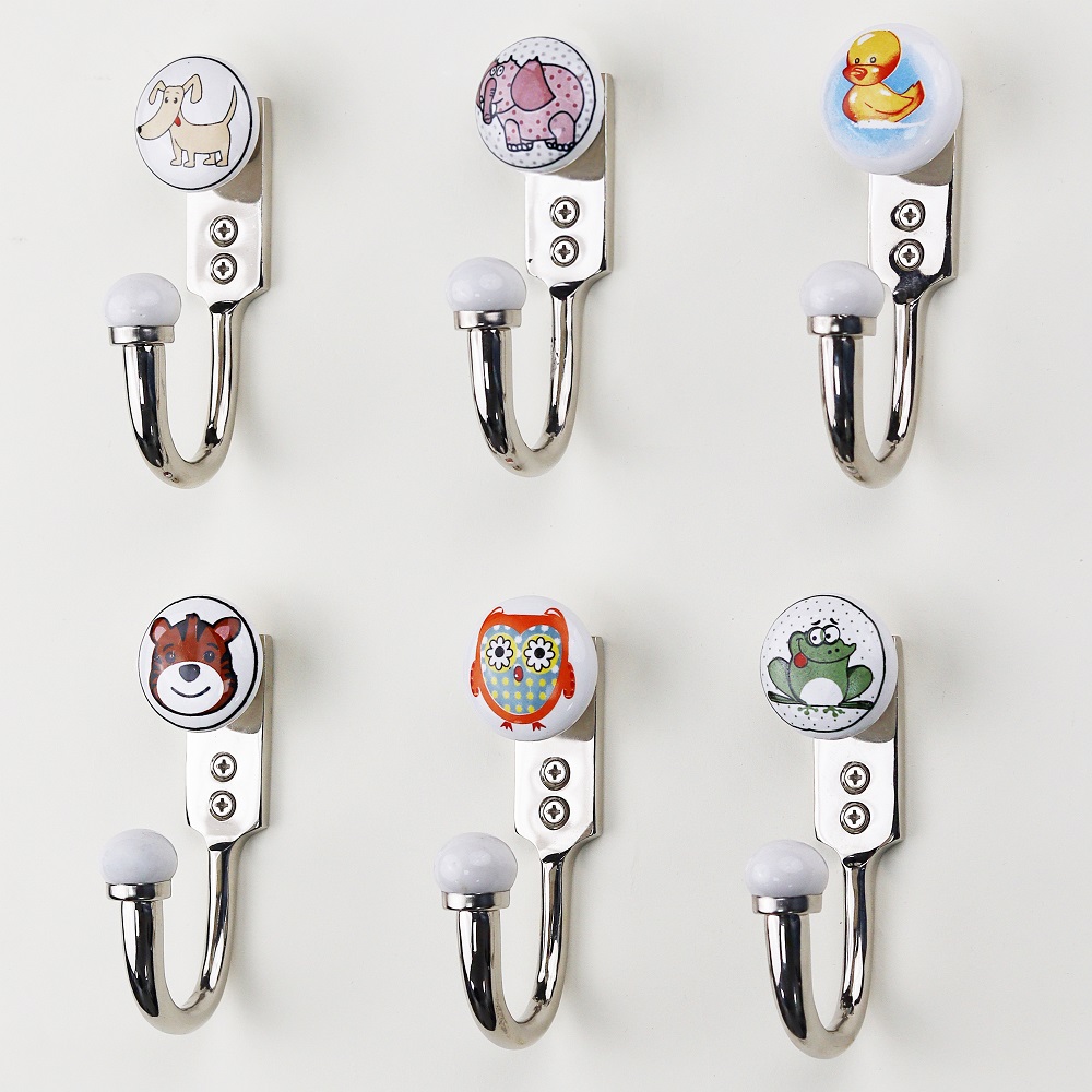 Multicolor Animals Ceramic Kids Wall Hooks