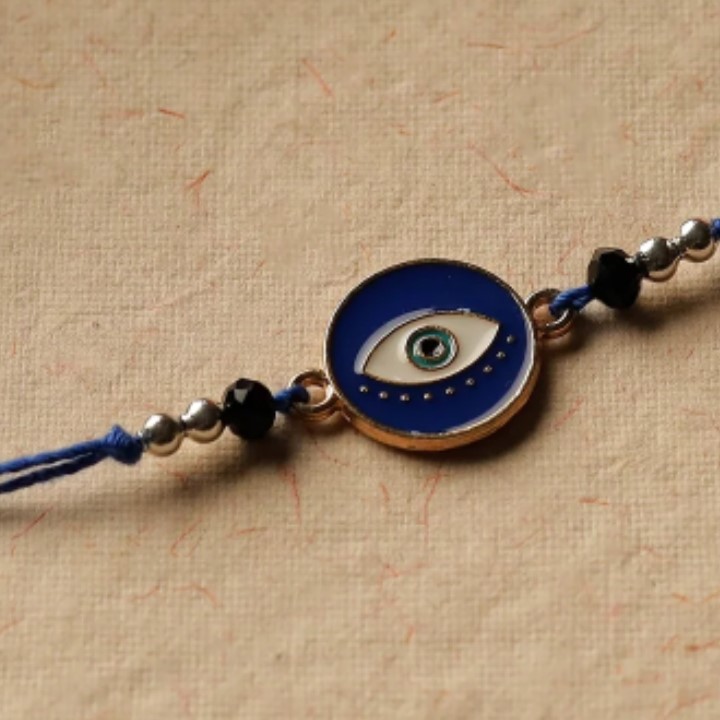 Handmade Evil Eye Rakhi with Beads & Thread